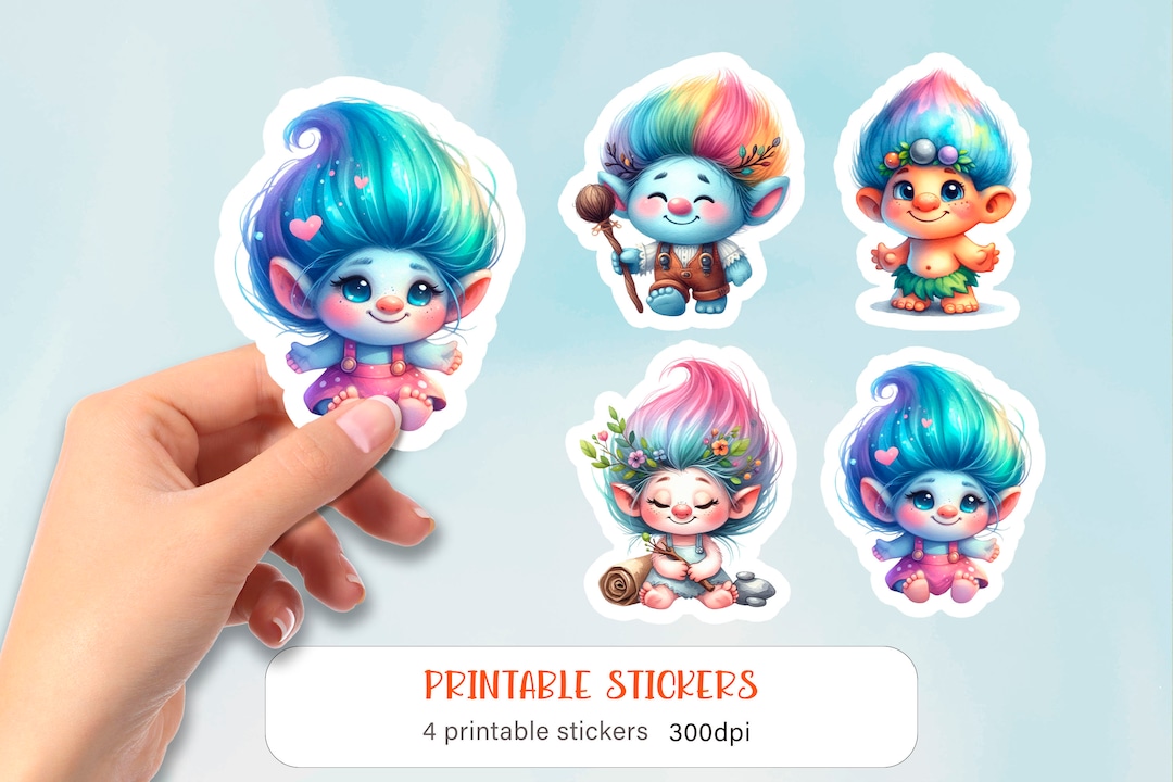 Troll Stickers for Kids | Cute Cartoon Printable Sticker Png - Etsy
