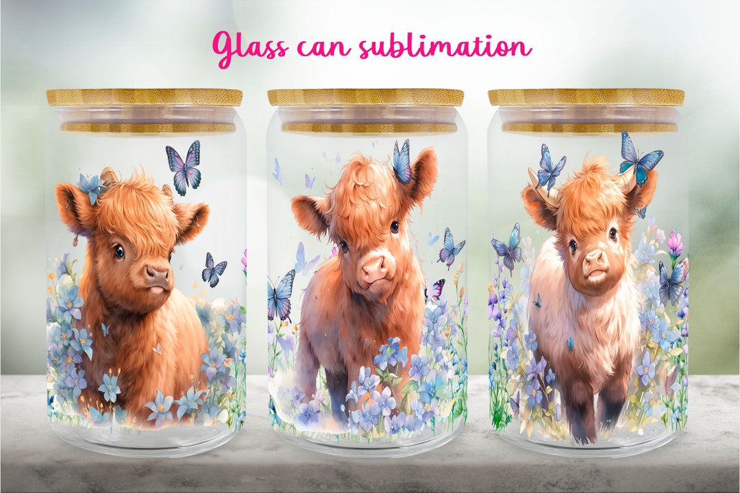 Cow Glass Can Wrap | Highland Cow Glass Tumbler Design | Floral Farm ...