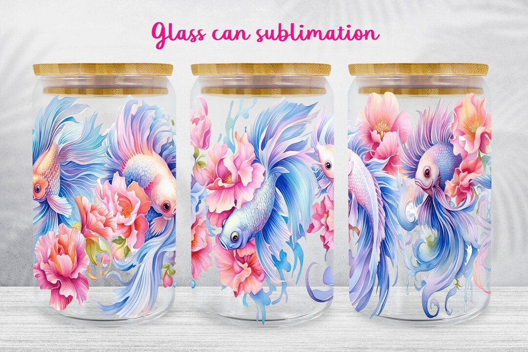 Floral Fish Libbey Glass Can Wrap: 16oz Tumbler PNG (digital Download ...