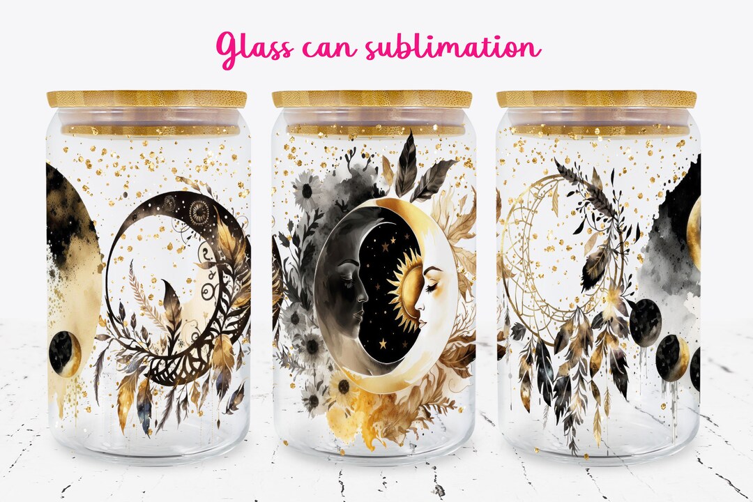 Celestial Sun & Moon Glass Can Wrap: Libbey 16oz Sublimation (PNG) - Etsy
