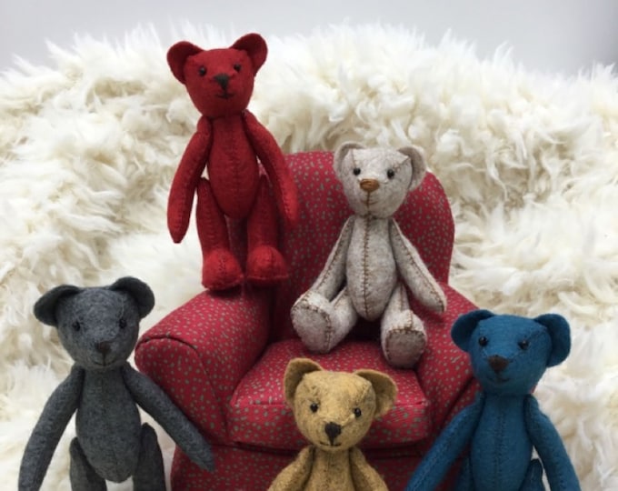PDF Pattern 4 Mini Jointed Felt Teddy Bear Download Sewing Pattern ...