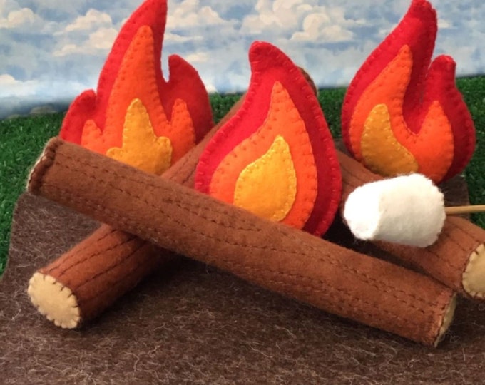 Handmade Felt Campfire Fire, Flames, Logs, Rocks, Marshmallows ...