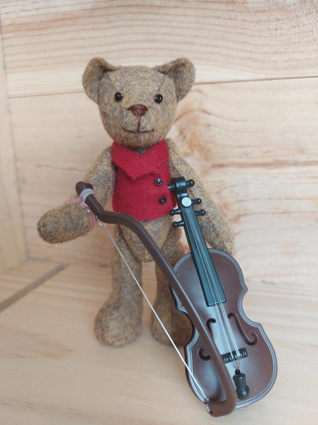 Handmade 4.5" Miniature Jointed Teddy Bear Cello Fellow OOAK With ...
