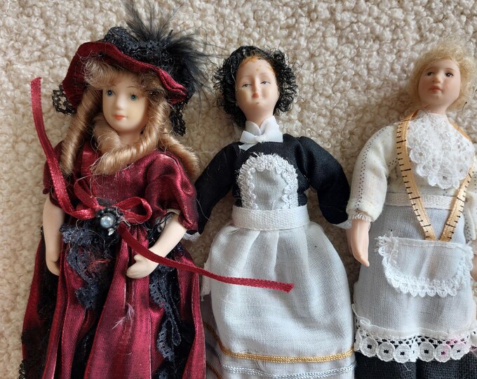 3 X 6" Porcelain Dollhouse Dolls, Maid, Seamstress, Lady - Etsy