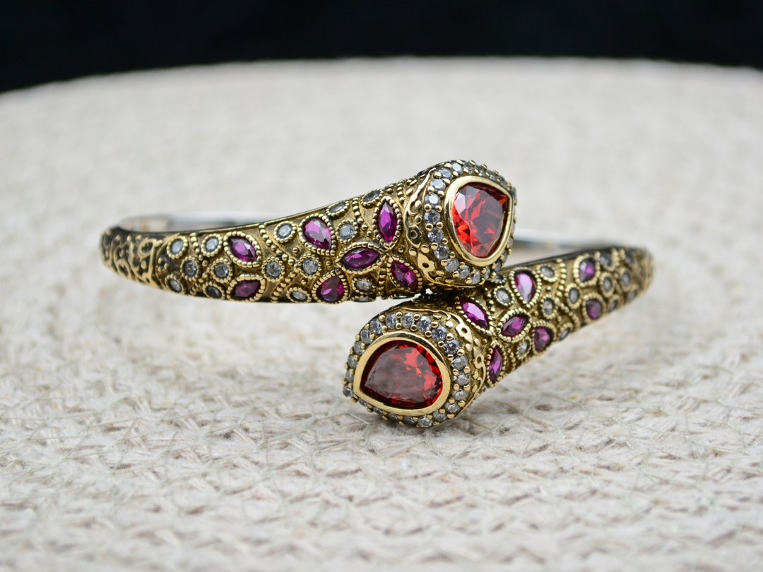 Ruby Women Bracelet Bangles,925 Sterling Silver Turkish Handmade ...
