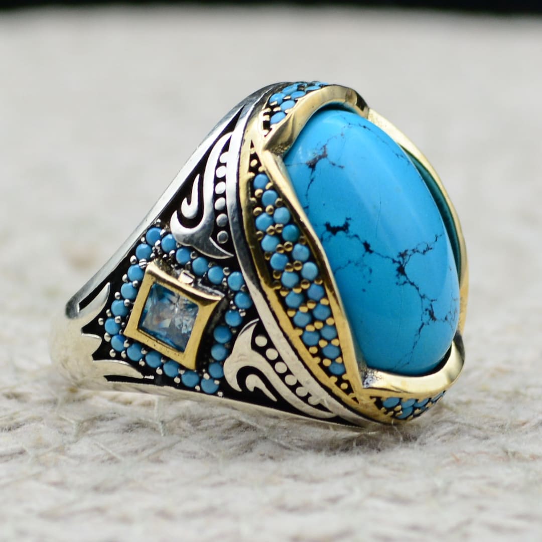 Bijoux turcs faits à la main en argent Sterling 925K, bague Turquoise ...