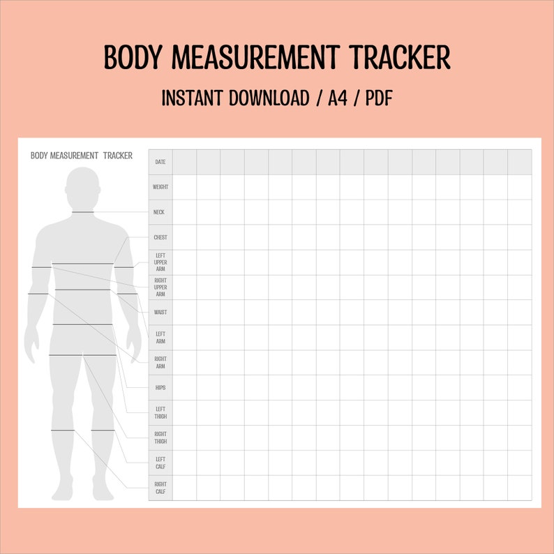 Printable Men Body Measurement Tracker, Weight Loss Tracker, Weekly ...