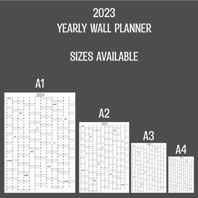 2024 Vertical Full Year Wall Planner, Printable PDF, A4,A3,A2 & A1 ...