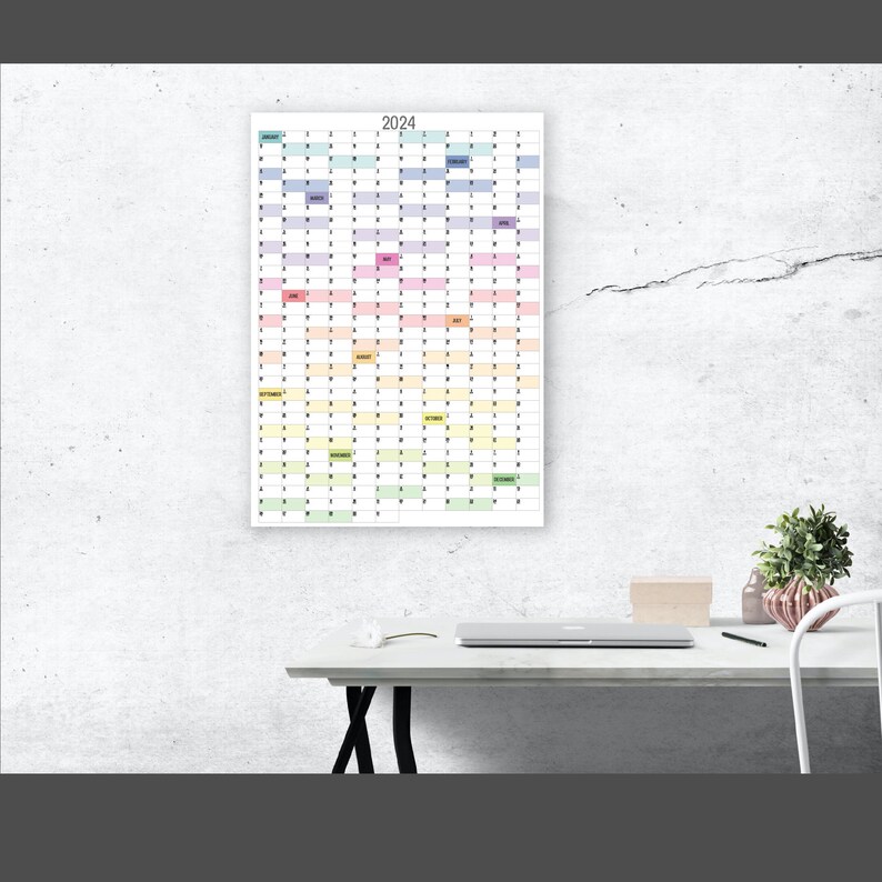 2024 Vertical Full Year Wall Planner, Printable PDF, A4,A3,A2 & A1 ...