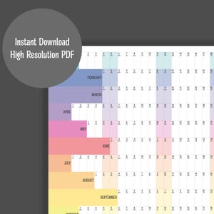 2025 Horizontal Full Year Wall Planner, Printable PDF, A4,A3,A2 & A1 ...