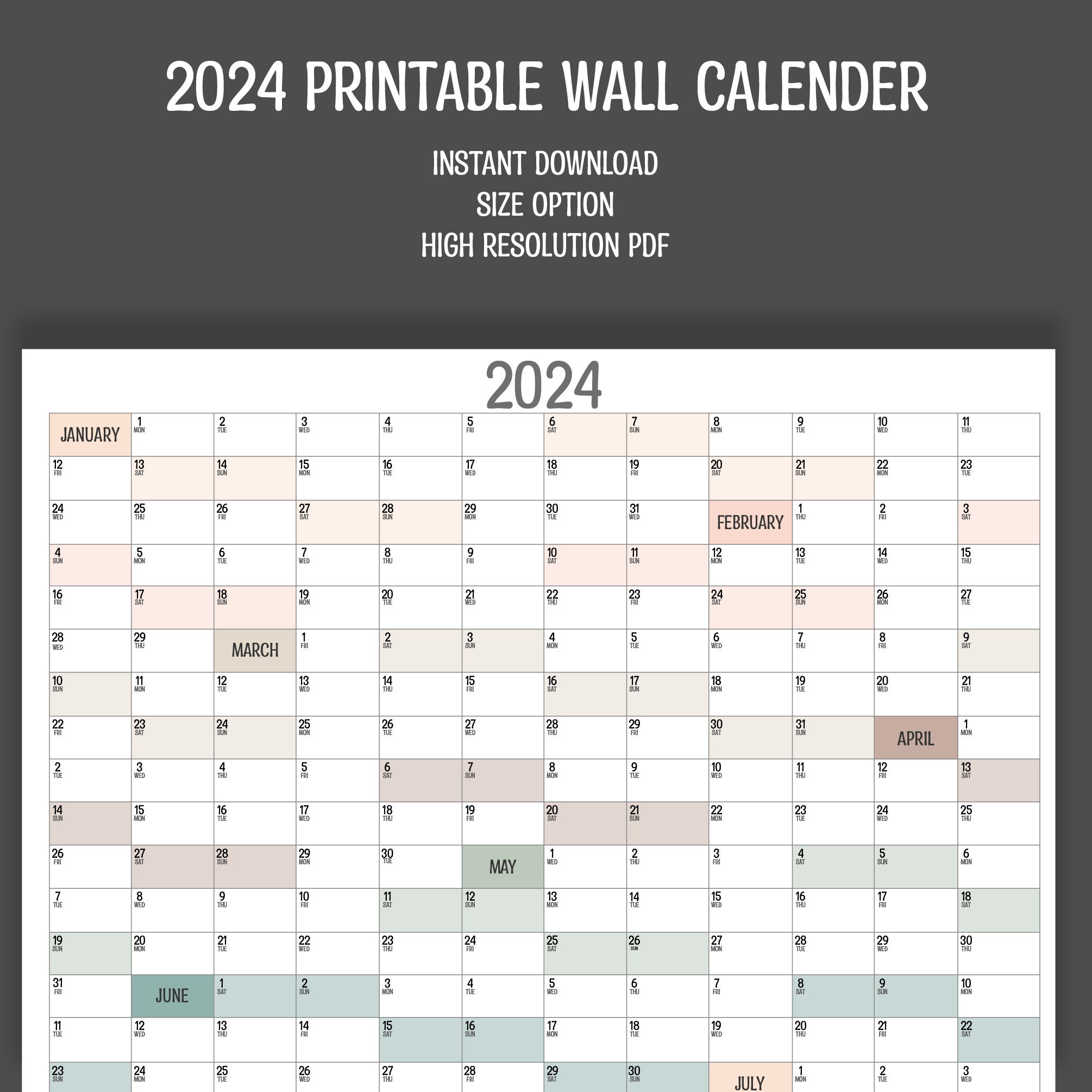 2024 Vertical Full Year Wall Planner, Printable PDF, A4,A3,A2 & A1 ...