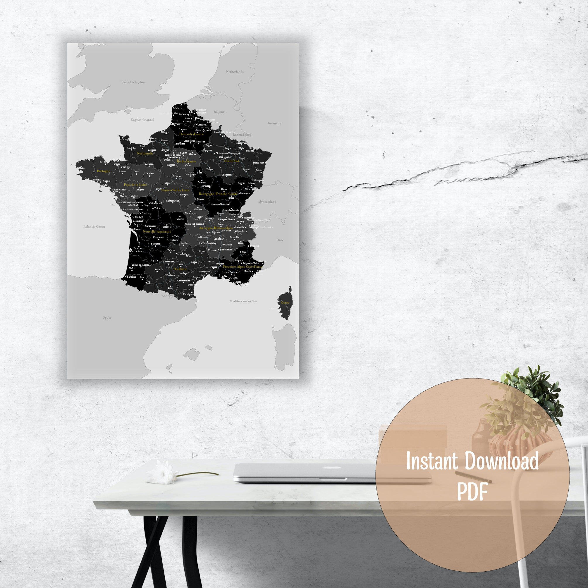 Printable France Map, Places We've Been Wall Art, Detailed Travel ...
