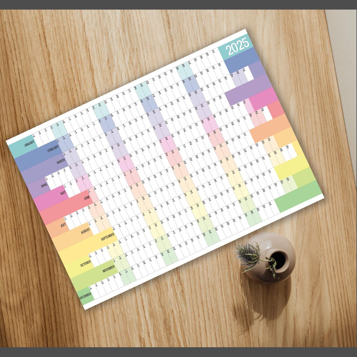 2025 Horizontal Full Year Wall Planner, Printable PDF, A4,A3,A2 & A1 ...