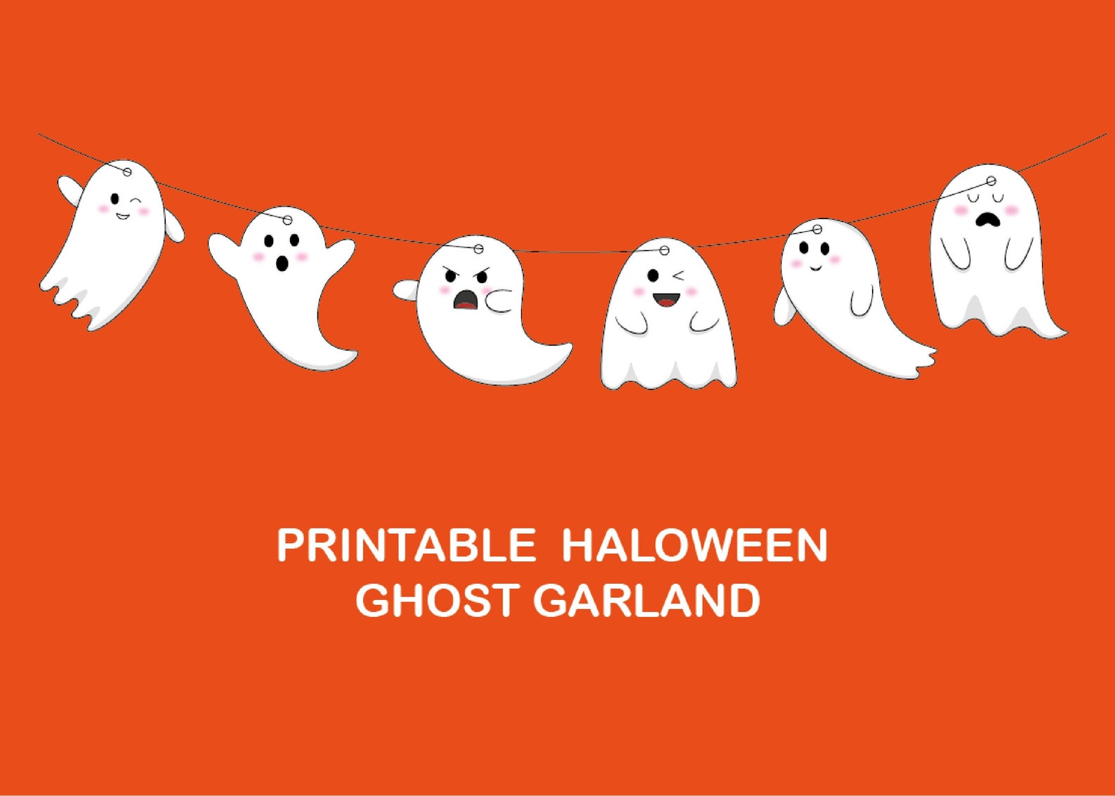 Cute Halloween Ghost Garland Banner, Printable Ghost Banner, Printable ...