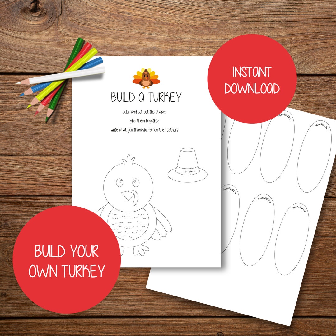 Build a Turkey, Thanksgiving Craft, Thanksgiving Coloring Activity ...