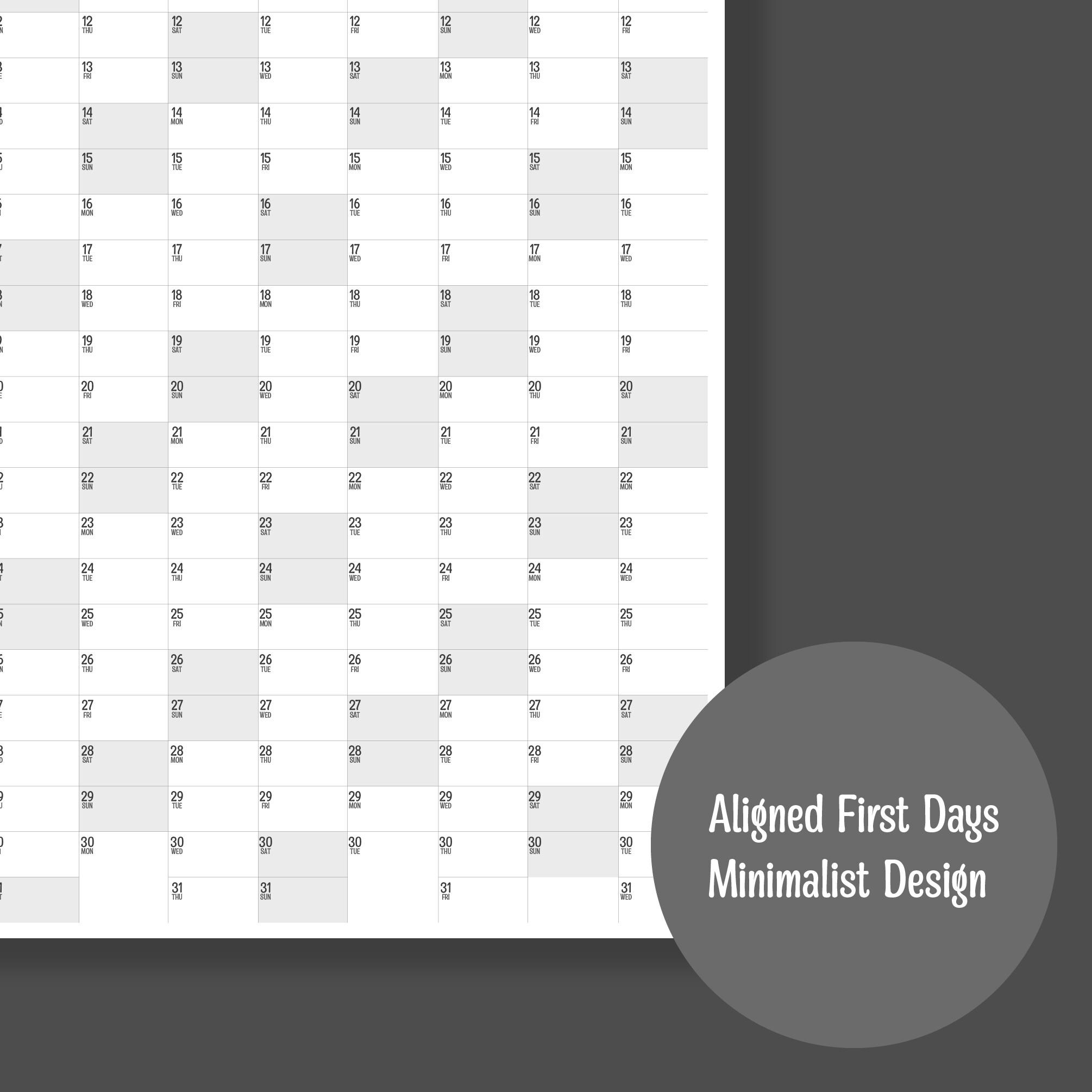 2025 Vertical Full Year Wall Planner, Printable PDF, A4,A3,A2 & A1 ...