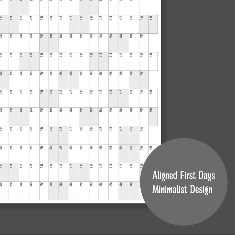 2024 Horizontal Full Year Wall Planner, Printable PDF, A4,A3,A2 & A1 ...