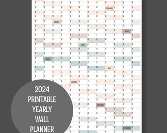 2024 Horizontal Full Year Wall Planner, Printable PDF, A4,A3,A2 & A1 ...