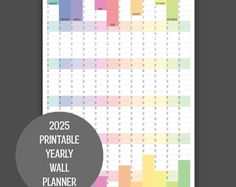 2025 Horizontal Full Year Wall Planner, Printable PDF, A4,A3,A2 & A1 ...