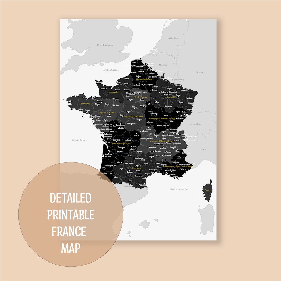 Printable France Map, Places We've Been Wall Art, Detailed Travel ...