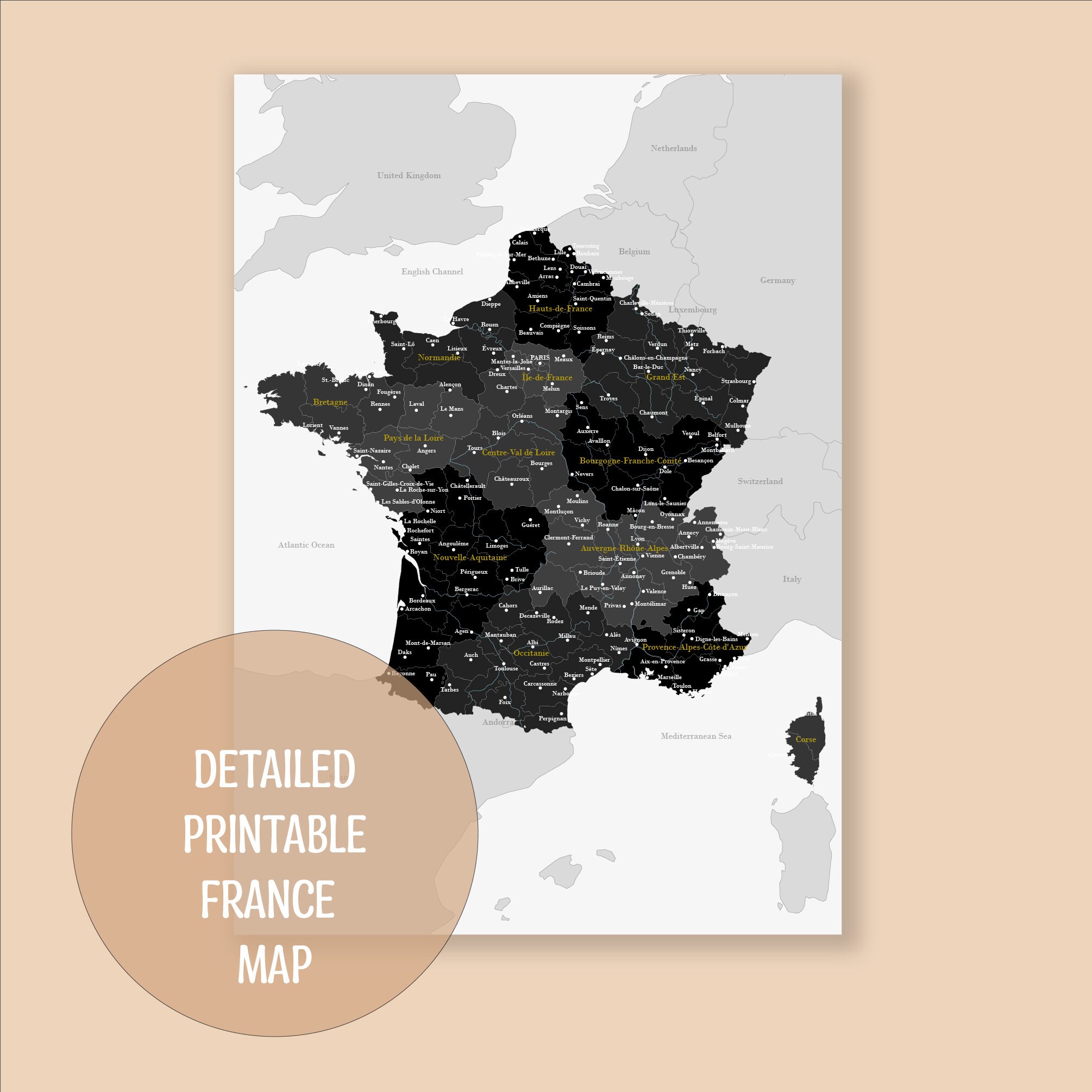 Printable France Map, Places We've Been Wall Art, Detailed Travel ...
