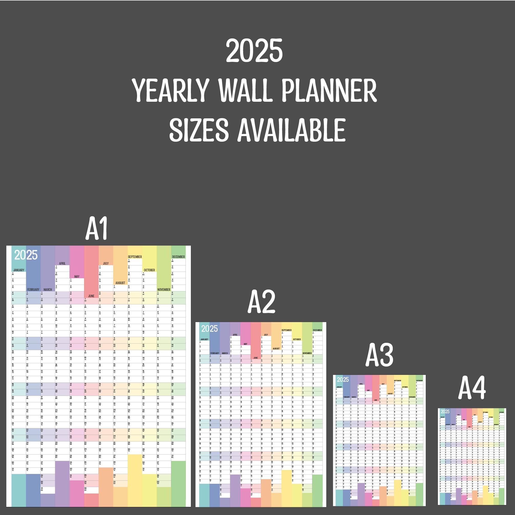 2025 Vertical Full Year Wall Planner, Printable PDF, A4,A3,A2 & A1 ...