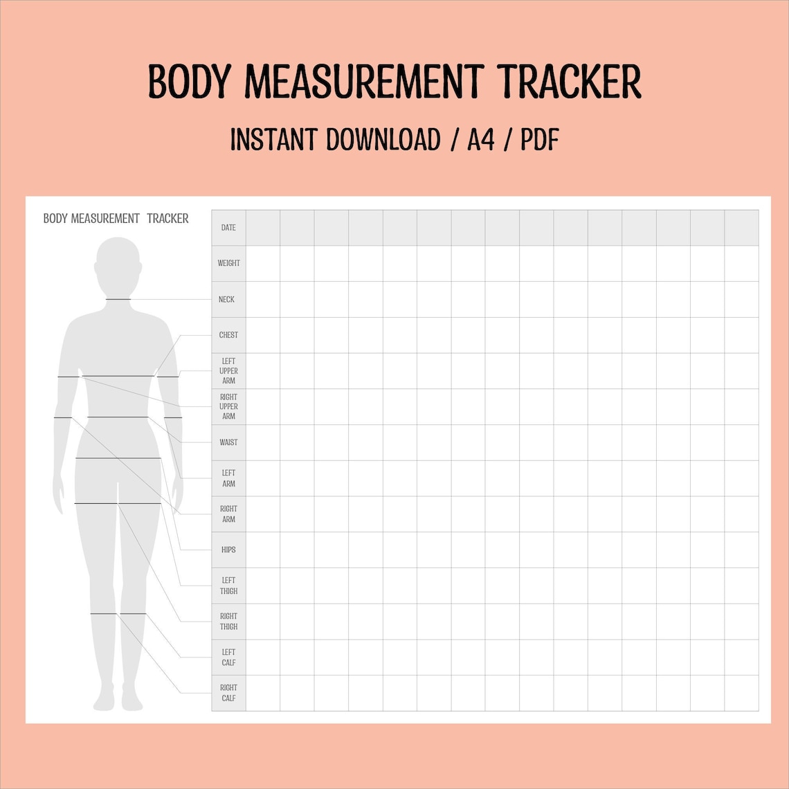Printable Women Body Measurement Tracker, Weight Loss Tracker, Weekly ...