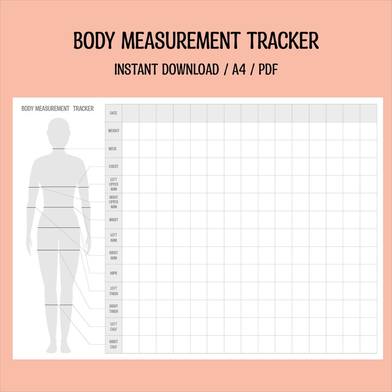 Printable Women Body Measurement Tracker, Weight Loss Tracker, Weekly ...