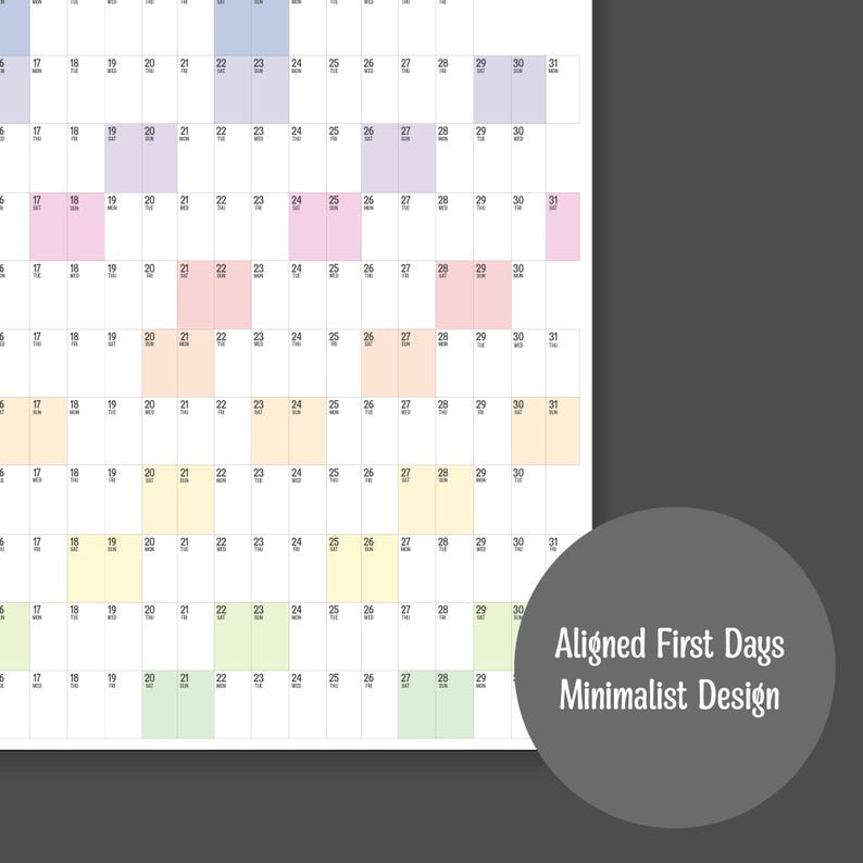 2025 Horizontal Full Year Wall Planner, Printable PDF, A4,A3,A2 & A1 ...