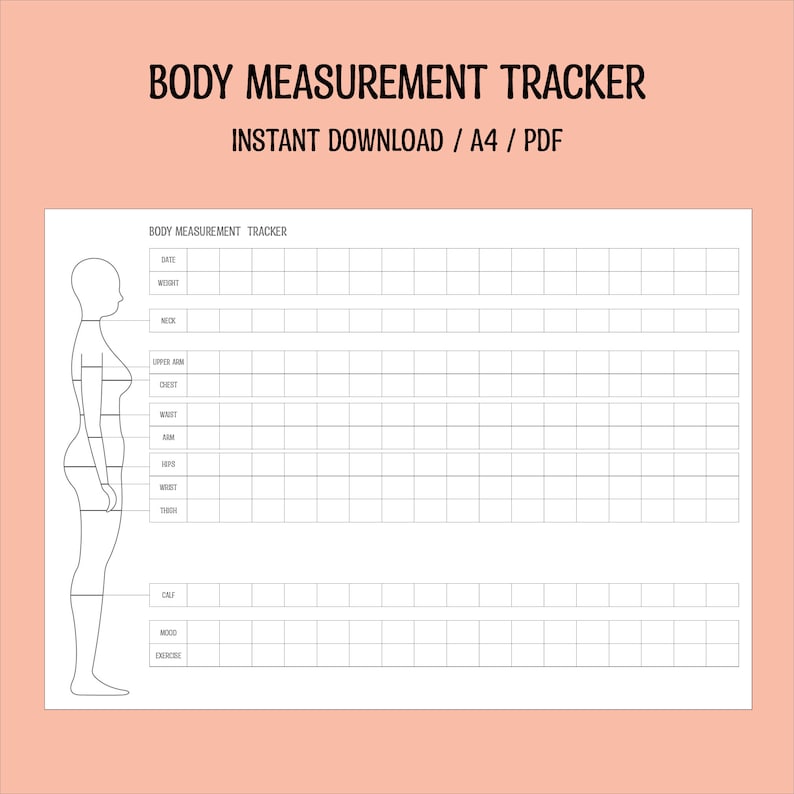 Printable Women Body Measurement Tracker, Weight Loss Tracker, Weekly ...