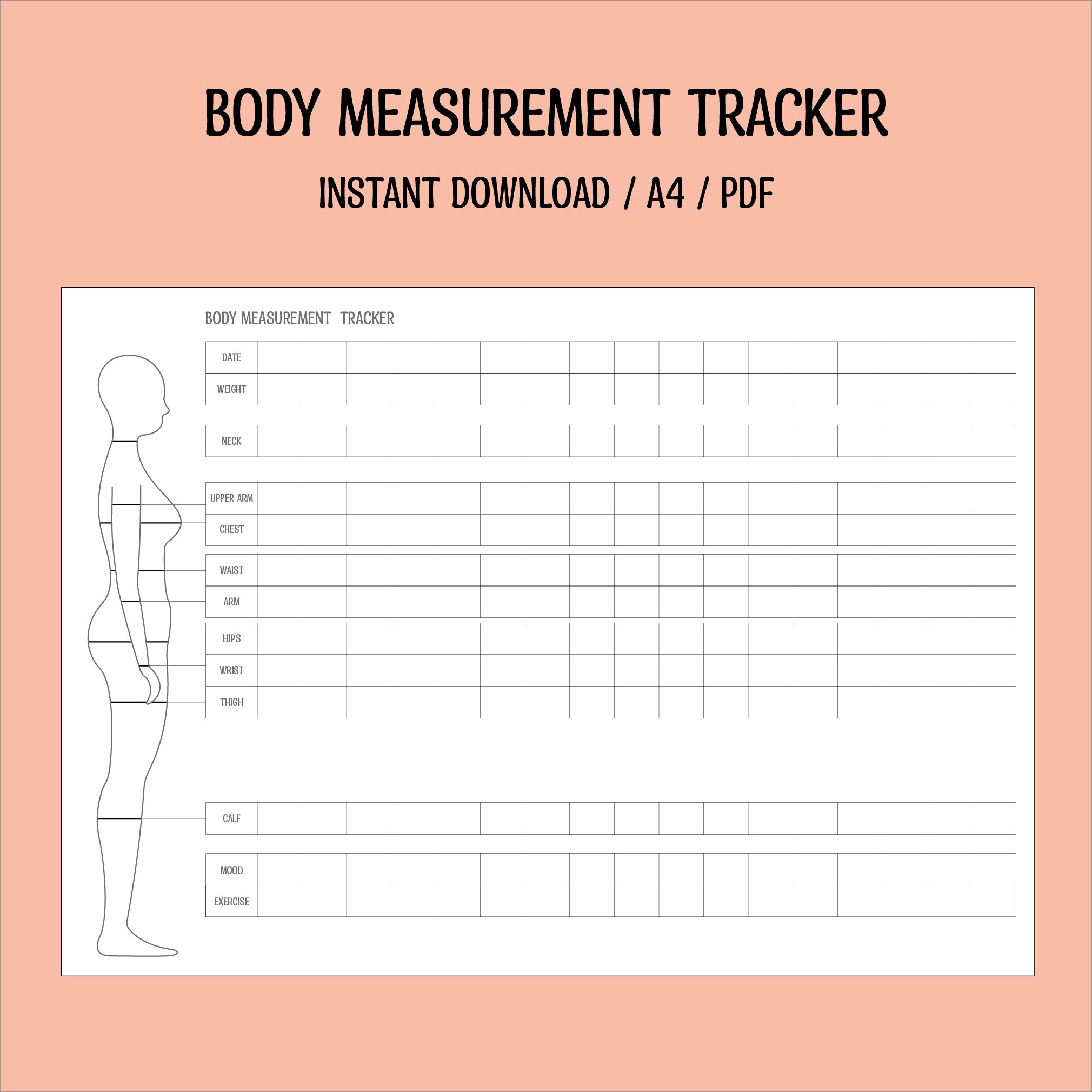 Printable Women Body Measurement Tracker, Weight Loss Tracker, Weekly ...