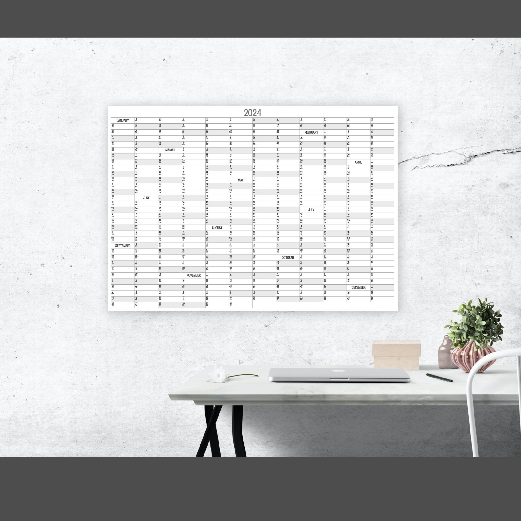 2024 Horizontal Full Year Wall Planner, Printable PDF, A4,A3,A2 & A1 ...