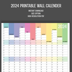 2024 Vertical Full Year Wall Planner, Printable PDF, A4,A3,A2 & A1 ...
