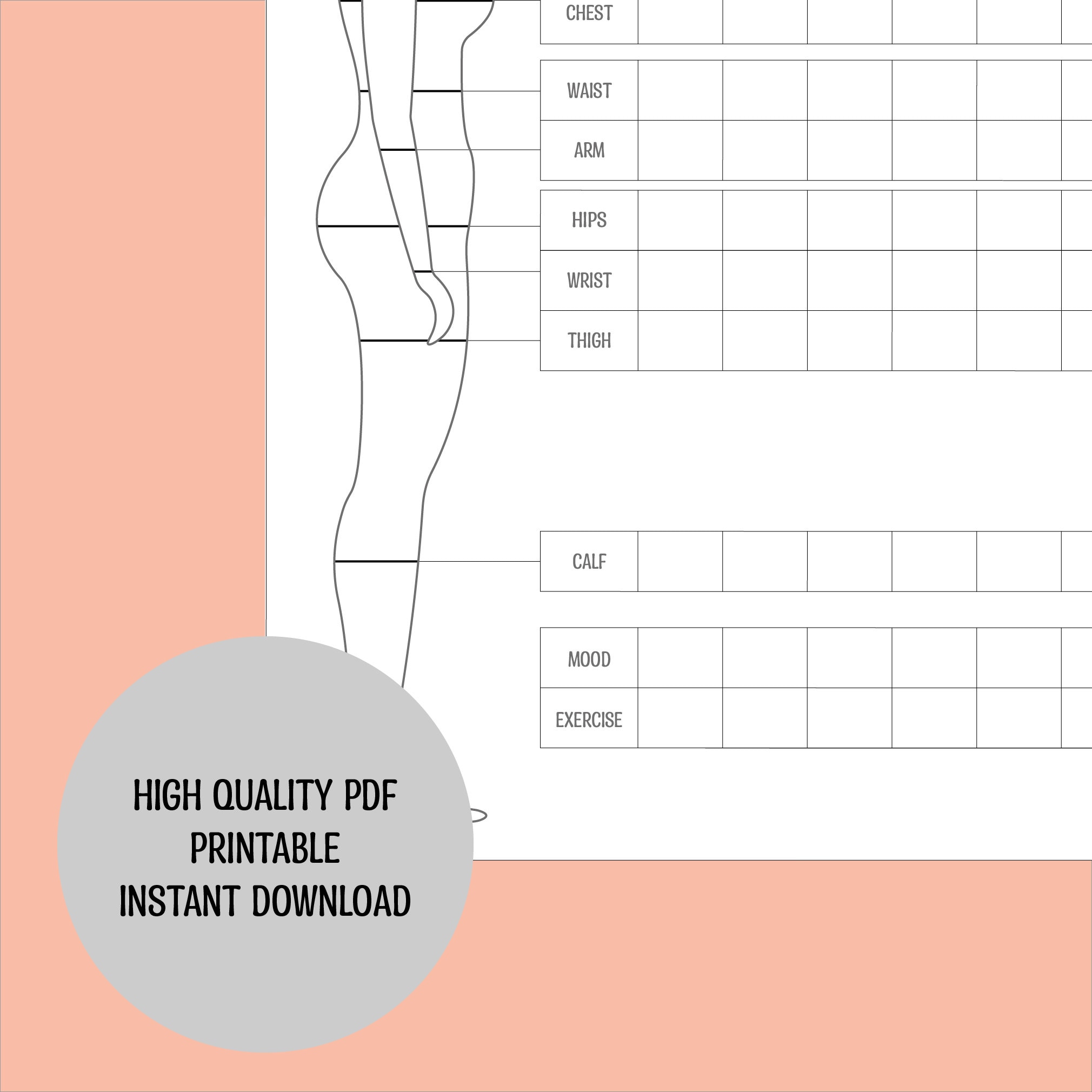 Printable Women Body Measurement Tracker, Weight Loss Tracker, Weekly ...