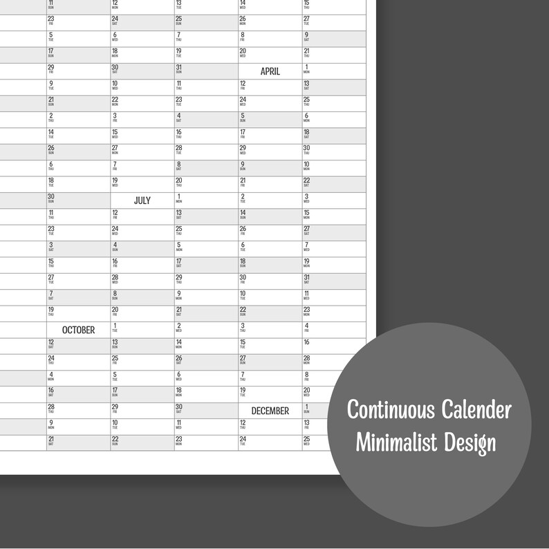 2024 Horizontal Full Year Wall Planner, Printable PDF, A4,A3,A2 & A1 ...