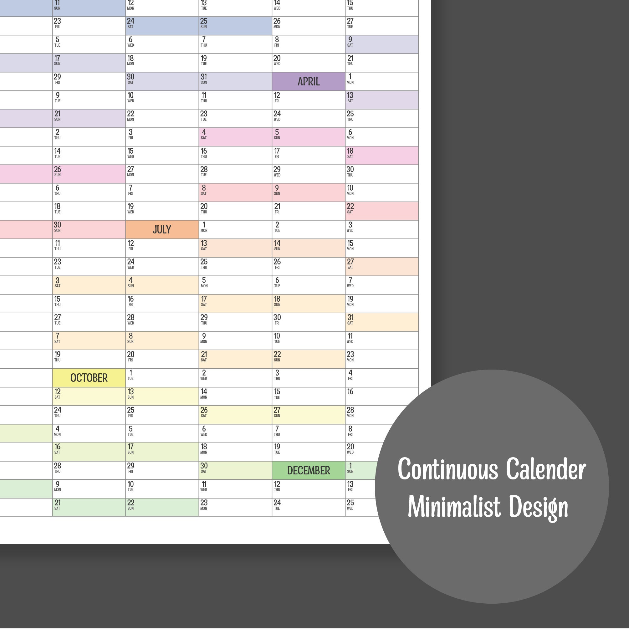 2024 Horizontal Full Year Wall Planner, Printable PDF, A4,A3,A2 & A1 ...
