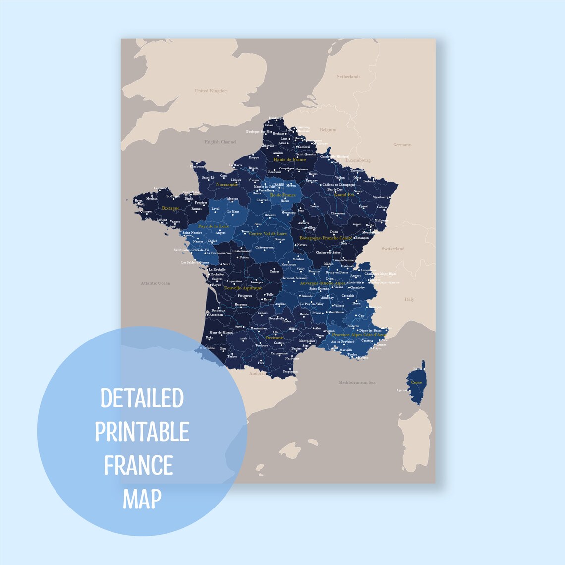 Printable France Map, Places We've Been Wall Art, Detailed Travel ...