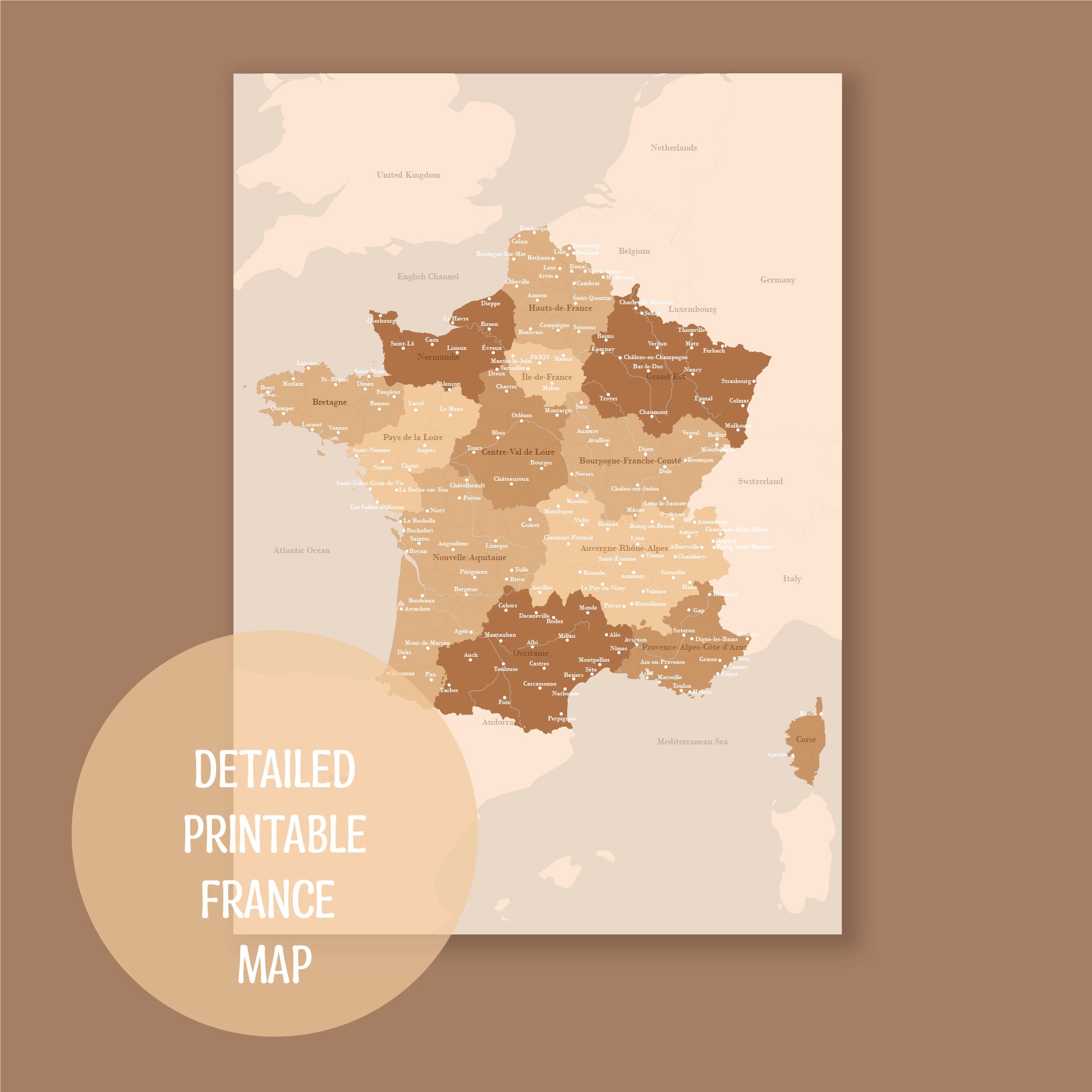 Printable France Map, Places We've Been Wall Art, Detailed Travel ...