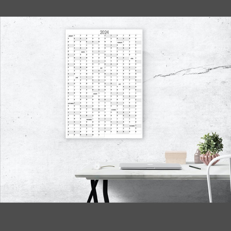 2024 Vertical Full Year Wall Planner, Printable PDF, A4,A3,A2 & A1 ...