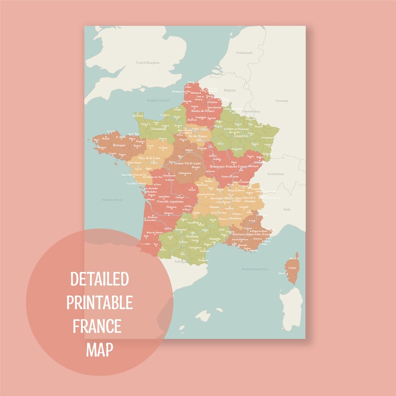Printable France Map, Places We've Been Wall Art, Detailed Travel ...