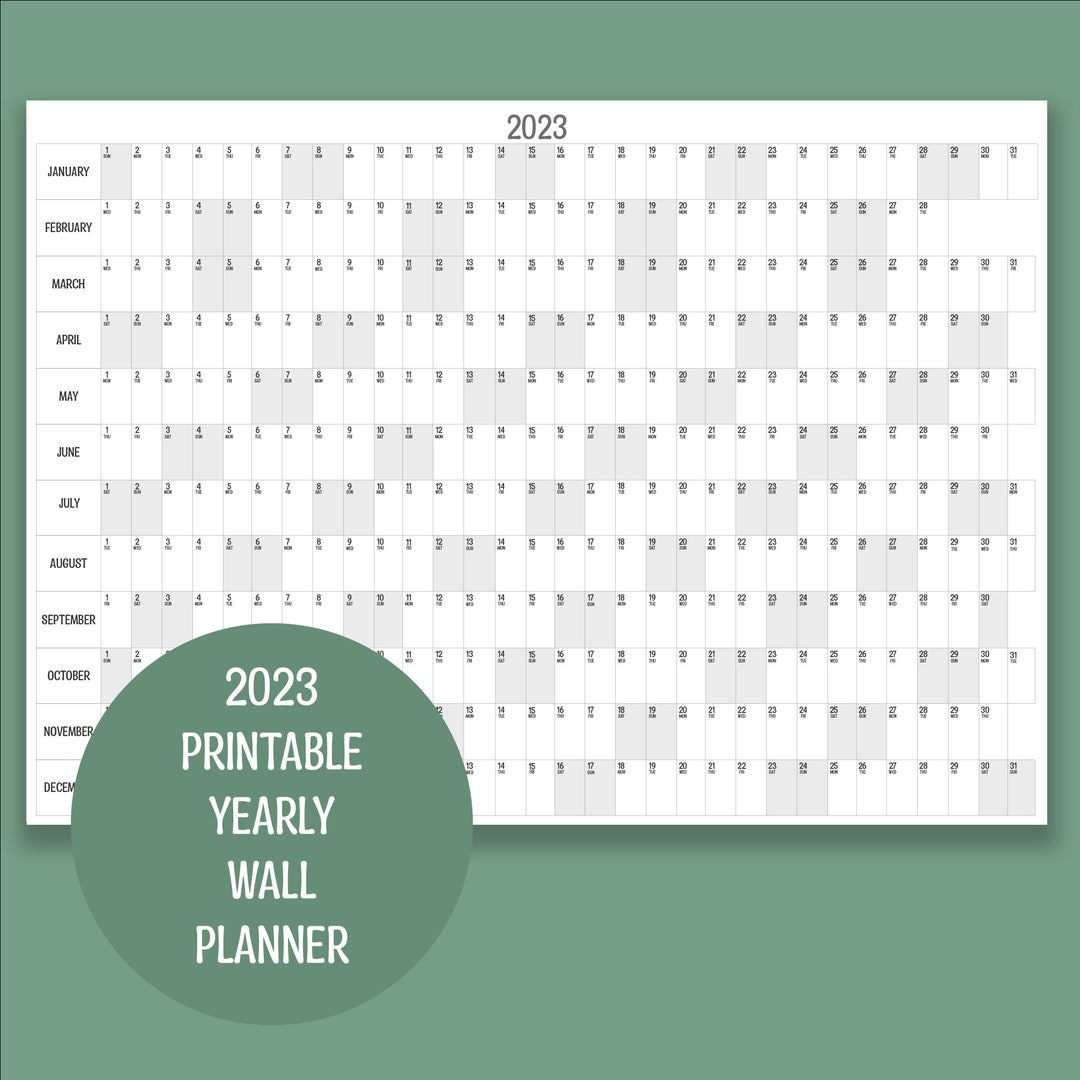 2023 Horizontal Full Year Wall Planner, Printable PDF, A4,A3,A2 & A1 ...