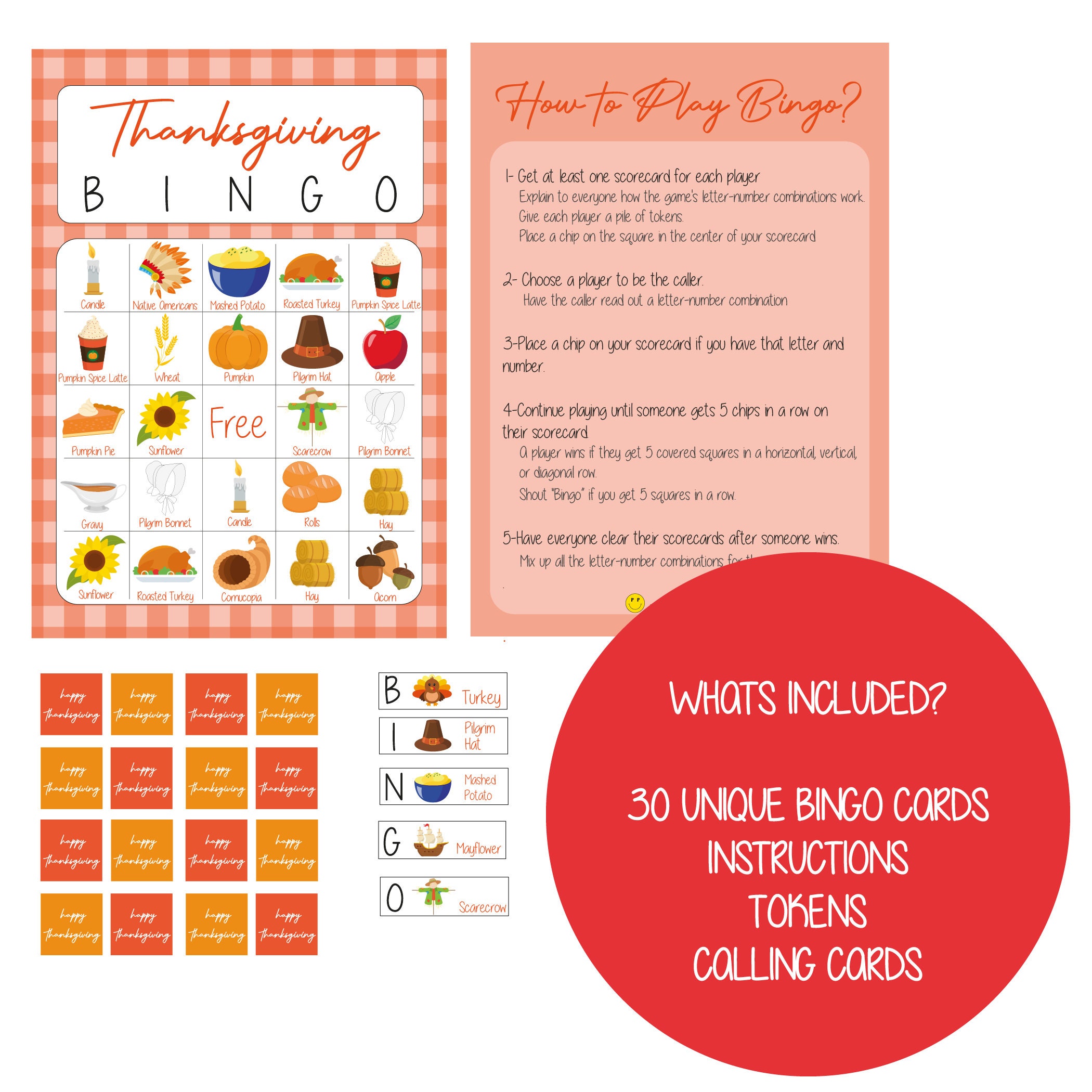Thanksgiving BINGO Game, Bingo Game for Kids & Adults, Thanksgiving ...