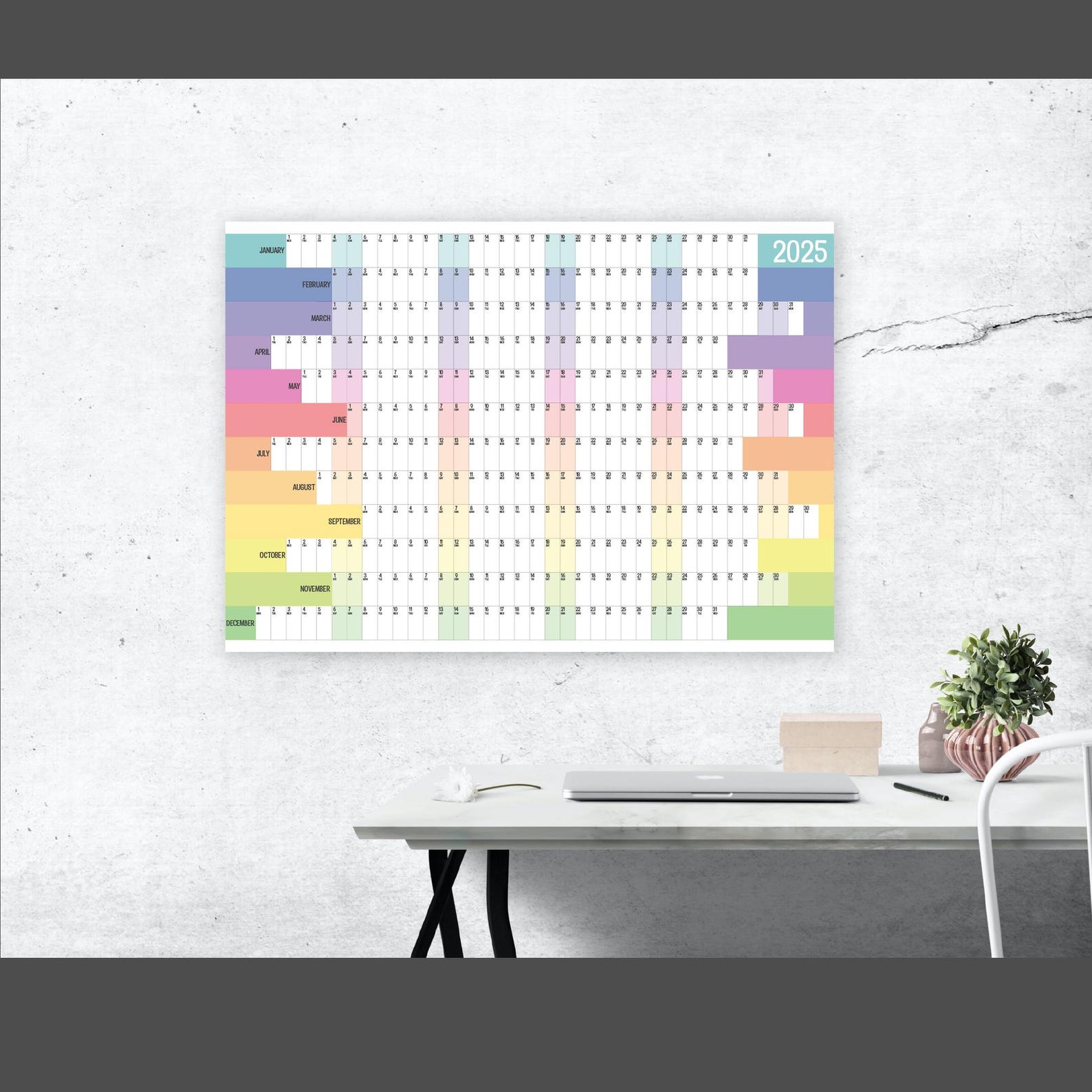2025 Horizontal Full Year Wall Planner, Printable PDF, A4,A3,A2 & A1 ...