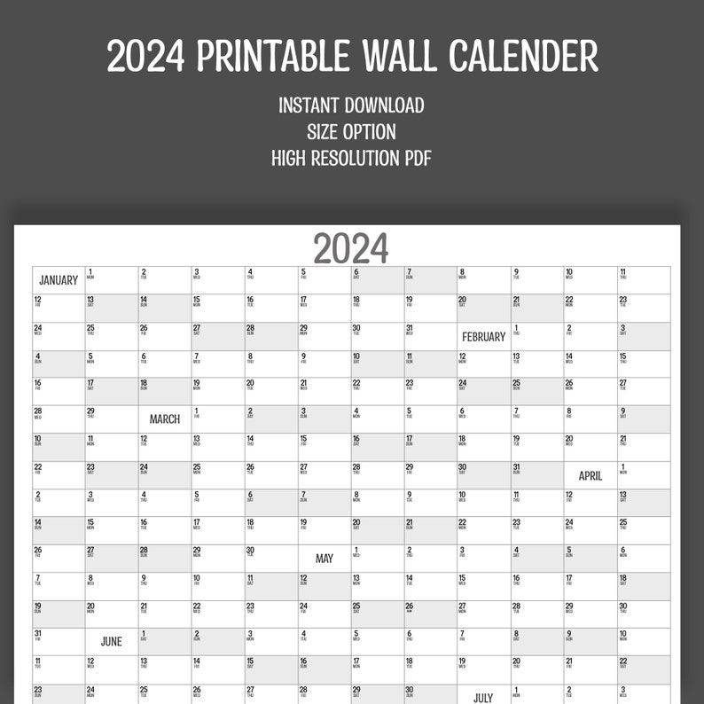 2024 Vertical Full Year Wall Planner, Printable PDF, A4,A3,A2 & A1 ...