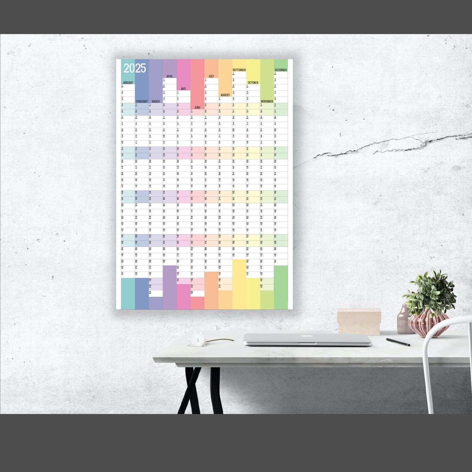 2025 Vertical Full Year Wall Planner, Printable PDF, A4,A3,A2 & A1 ...