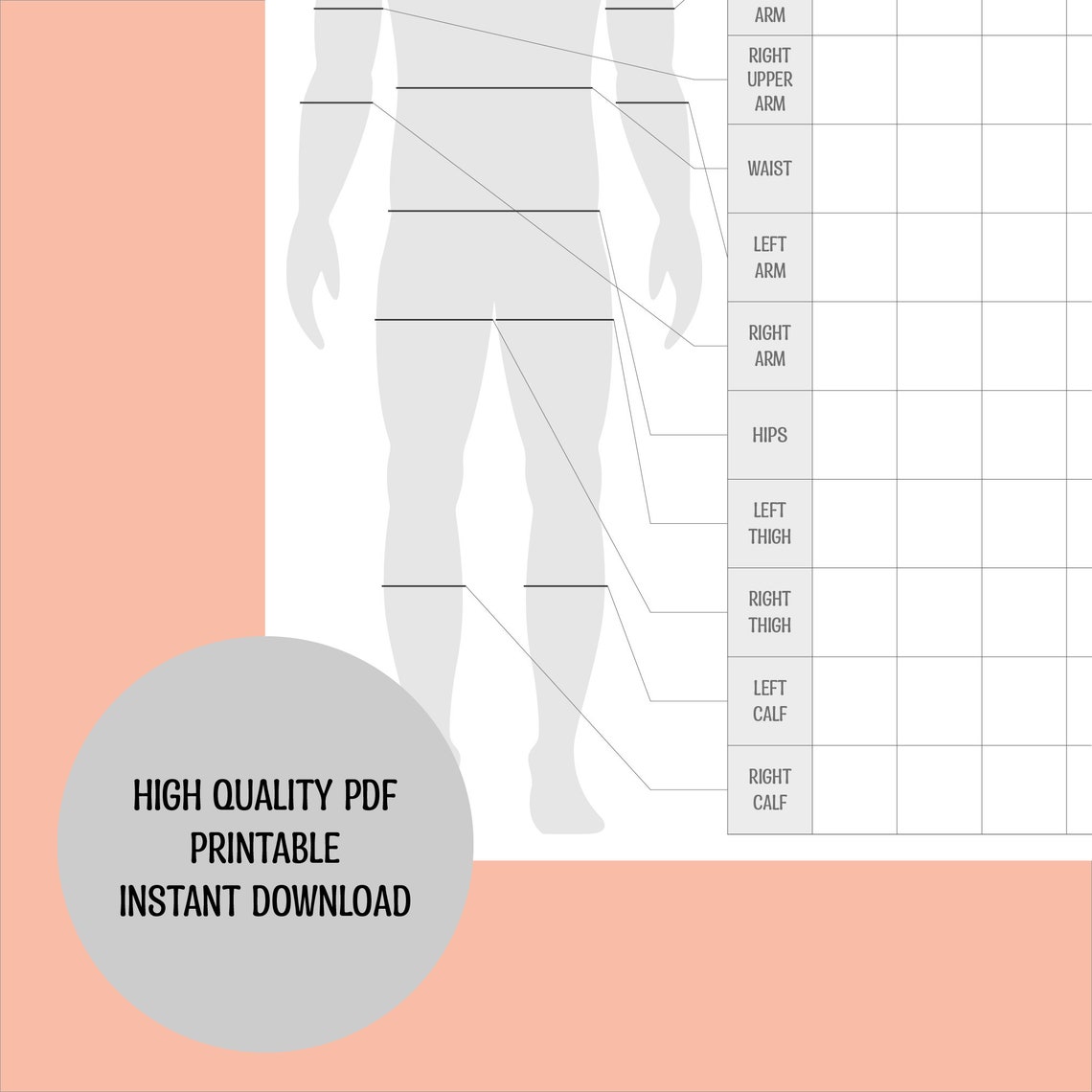 Printable Men Body Measurement Tracker, Weight Loss Tracker, Weekly ...