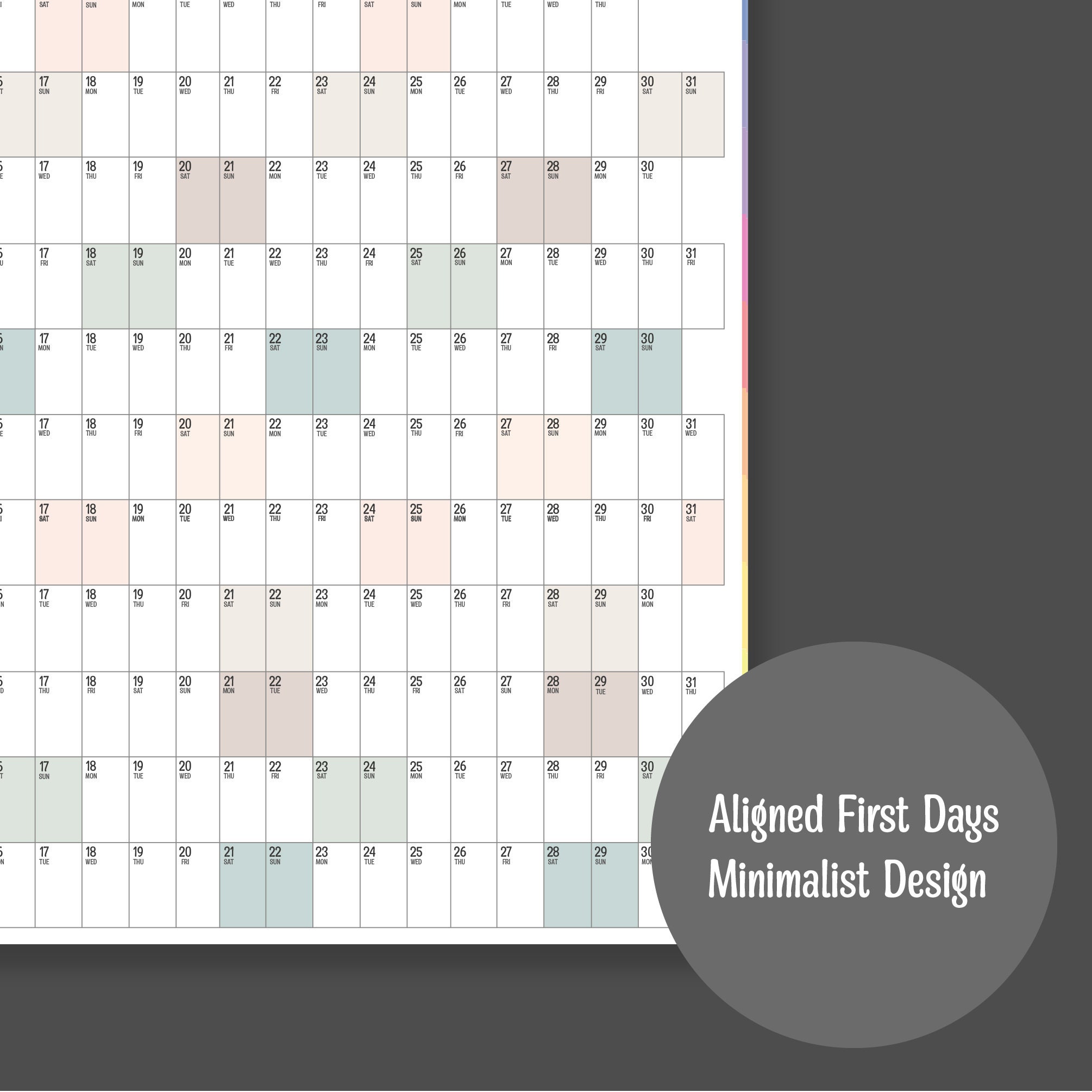 2024 Horizontal Full Year Wall Planner, Printable PDF, A4,A3,A2 & A1 ...