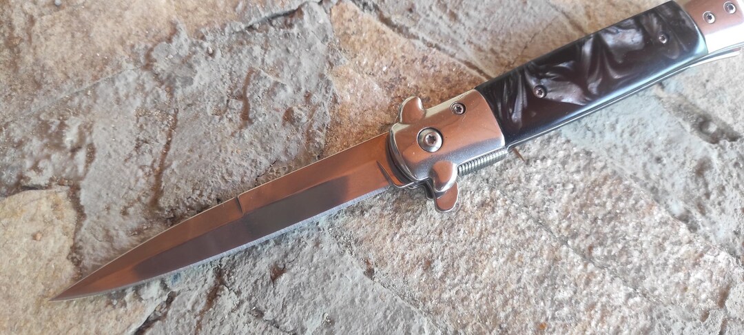 Stiletto Knife Classic Italian Style Folding Spring Assisted Knife Open ...