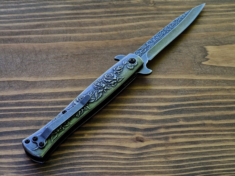 Stiletto Knife Classic Italian Style Folding Spring Assisted Knife Open ...