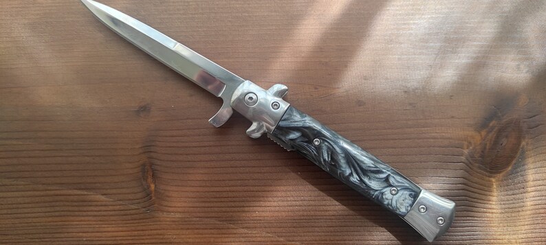 Stiletto Knife Classic Italian Style Folding Spring Assisted Knife Open ...